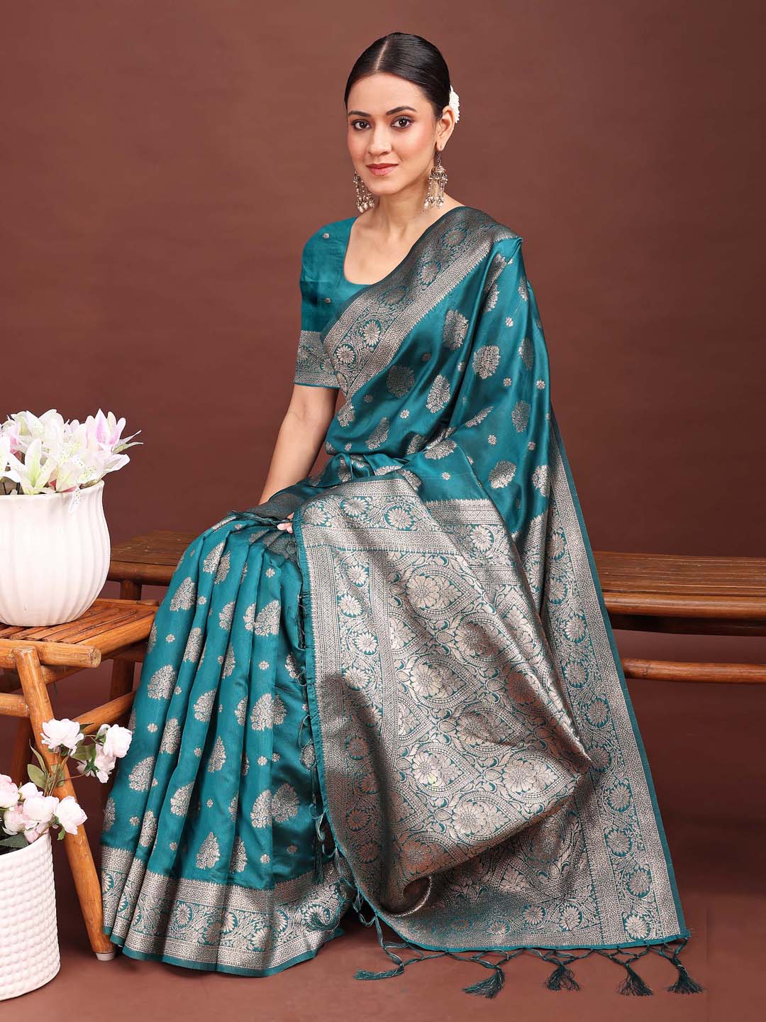 Silkspell Sea Green Ready To Wear Pocket saree