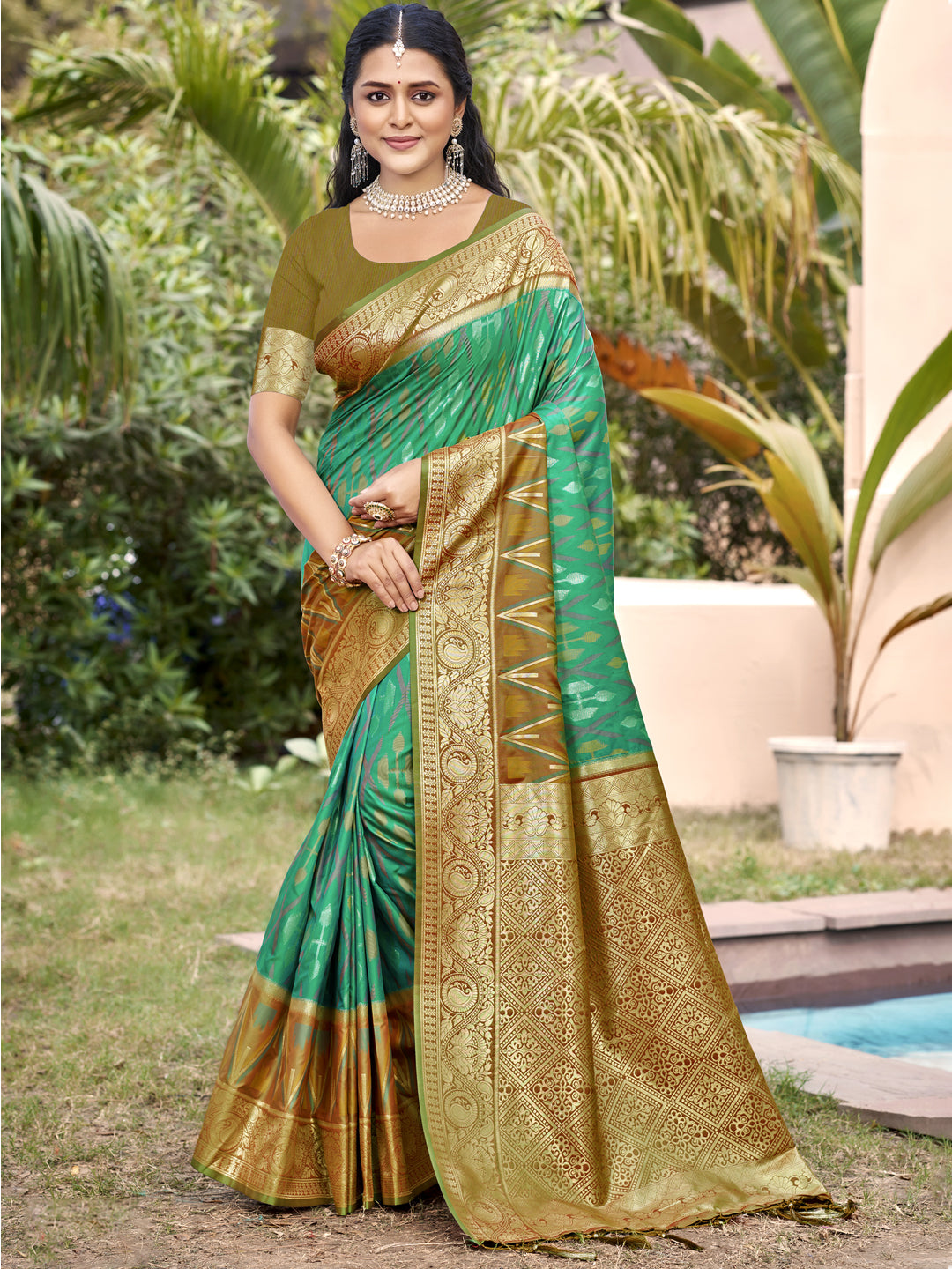 Crimson Ikat Powerloom Silk (C) Ready To Wear Pocket Saree