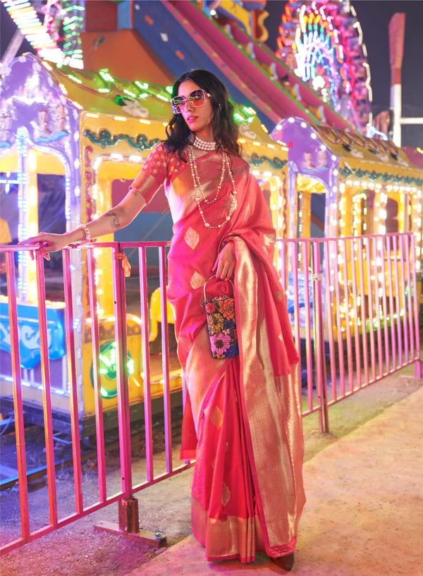 Carnival Elegant Pink Silk Ready To Wear Pocket Saree