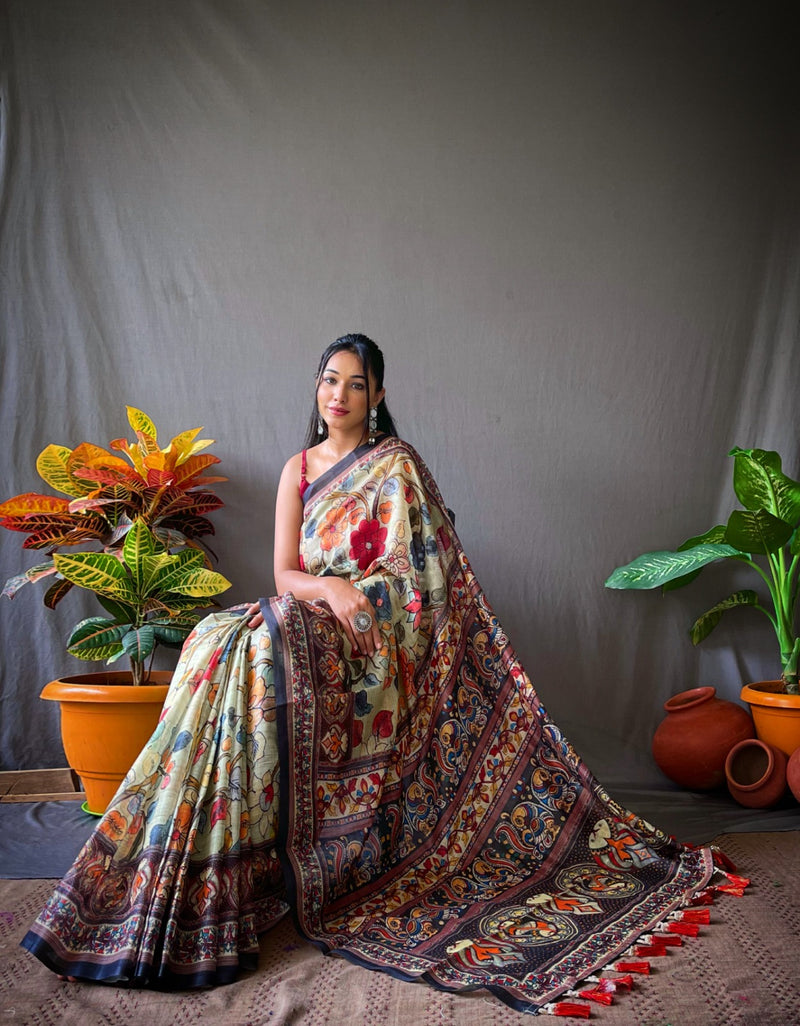 Cotton Kalamkari (A) Ready To Wear Pocket Saree